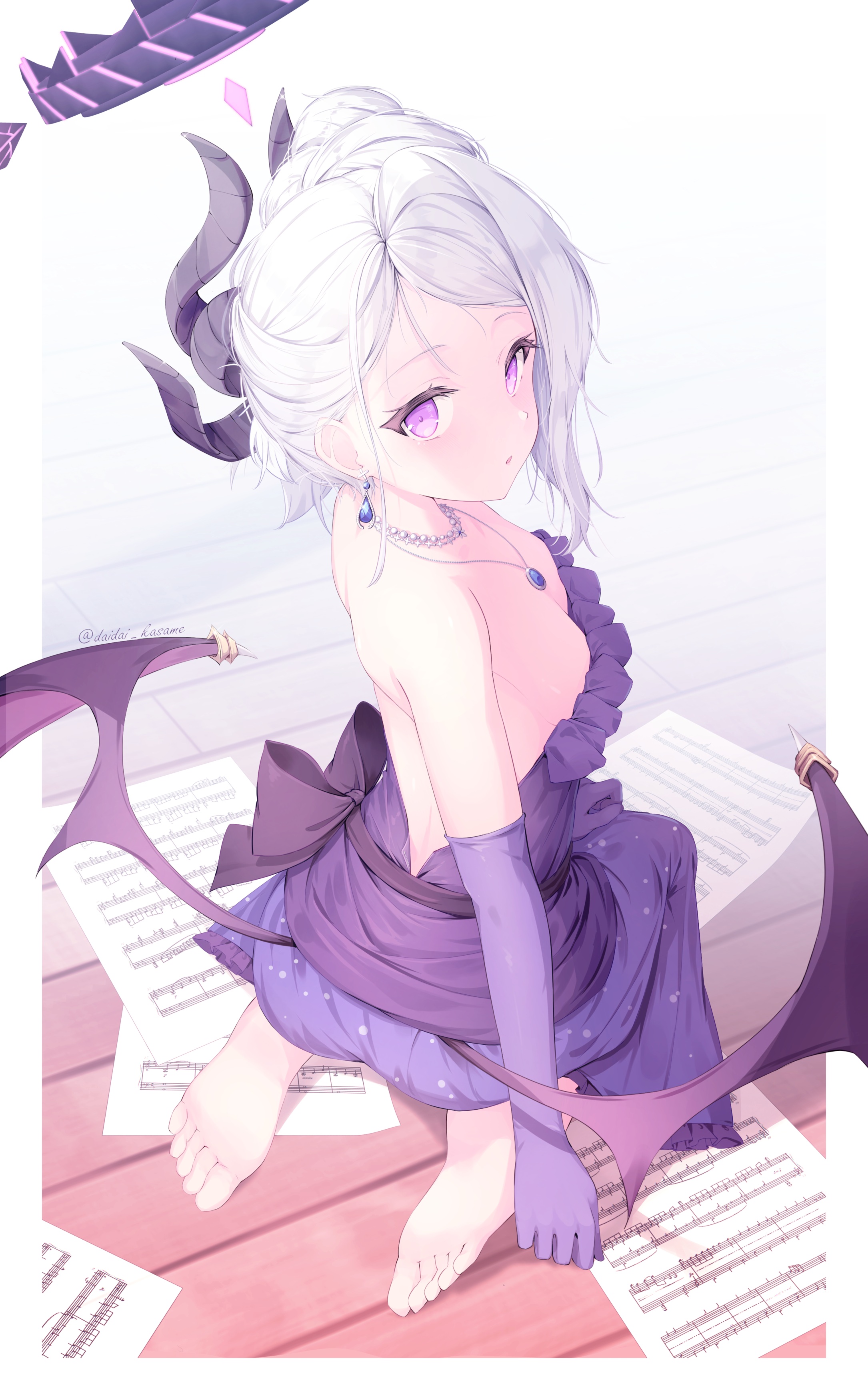 daidai (daidai826) blue archive sorasaki hina ass devil dress halo horns loli no bra wings ...